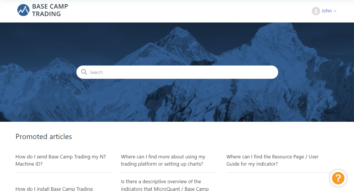 What is the circular orange question mark that appears on some Base Camp Trading website pages ...